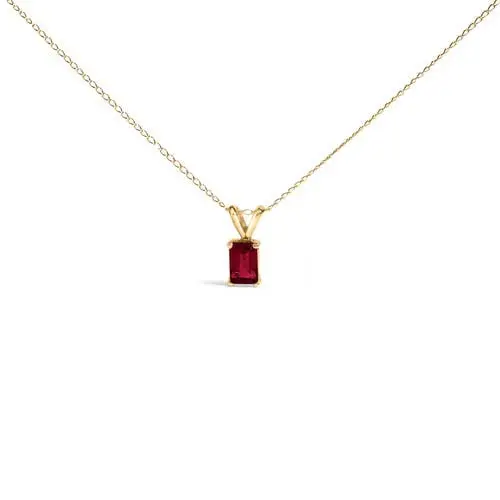 HAUS OF BRILLIANCE 14k Gold Emerald Cut Gemstone Solitaire Pendant Necklace - Red Ruby | Yellow